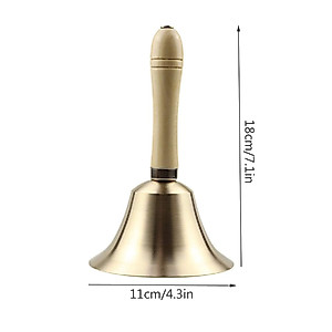 Sopcone Hand Bell Extra Loud Solid Brass Call Bell Handbells with Wooden Handle Multi-Purpose for School, Churchl, Hotel, Christmas and Wedding Service (11cm)