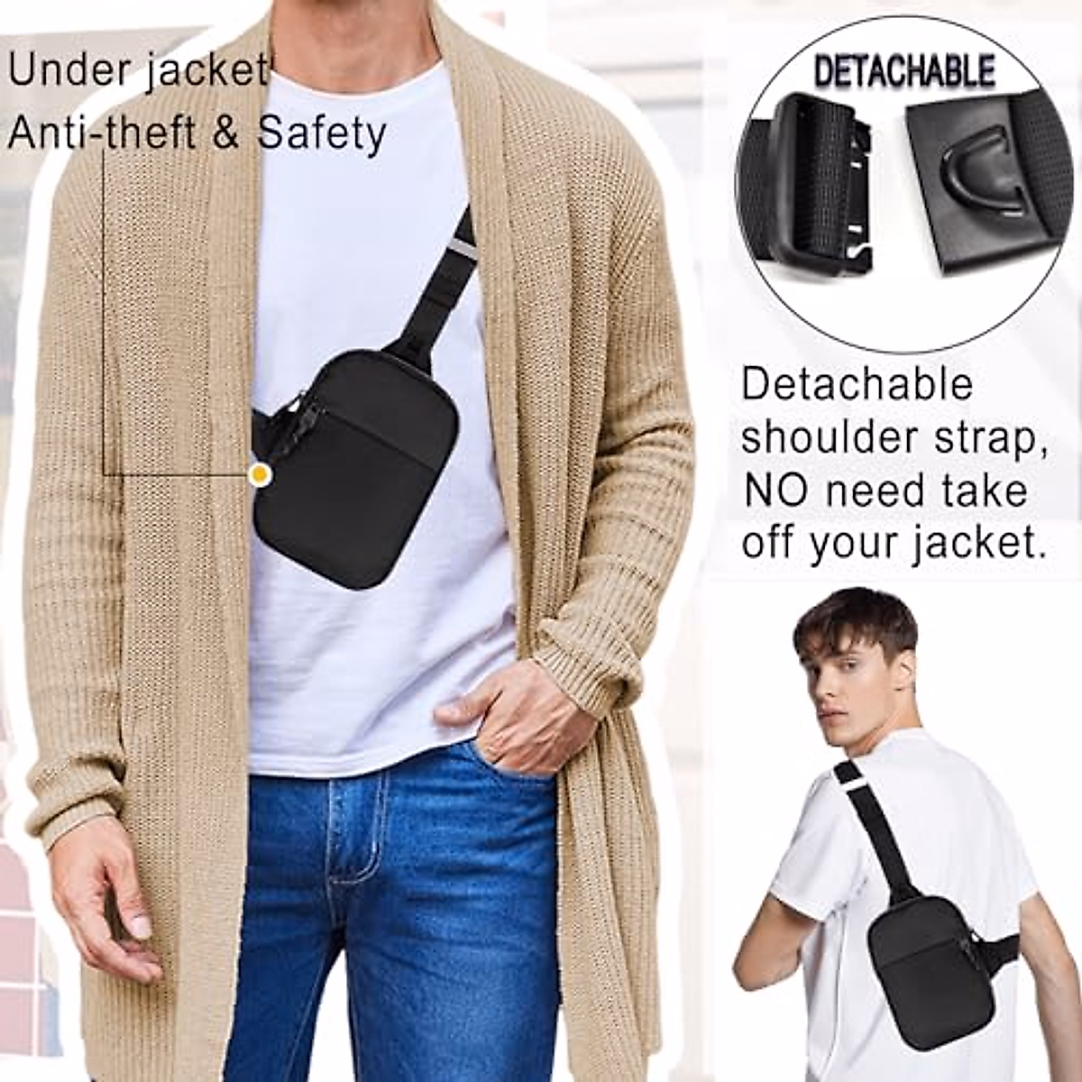 Mini Sling Bag Men Small Crossbody Bag Phone Chest Bag Women Fanny Packs Casual Personal Pocket Backpack Anti-Thief Shoulder Bag Travel Hiking
