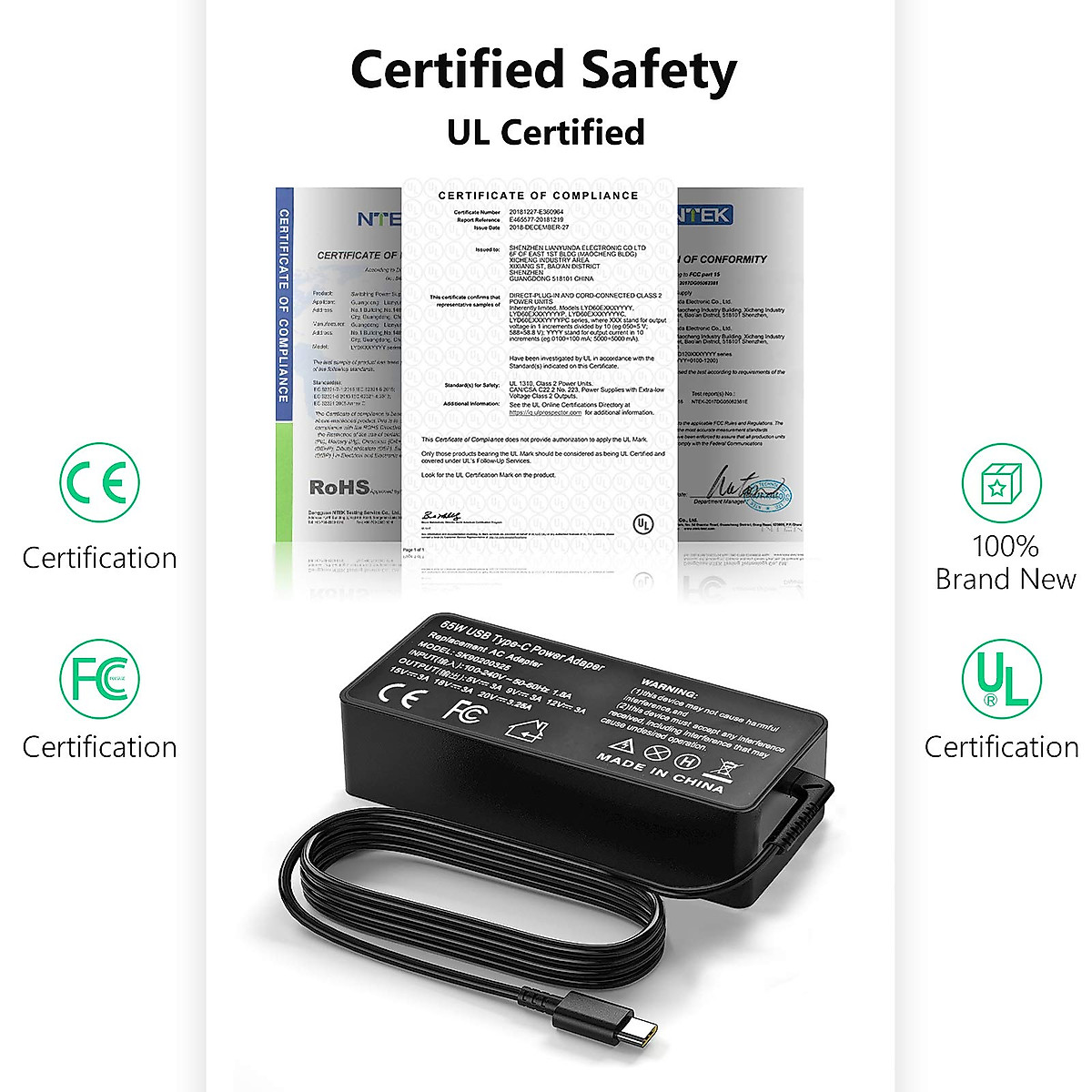 65W USB C Laptop Charger for Lenovo Yoga 6 7 9 7i 9i, ThinkPad X1 Carbon Gen 6 7 8 9 10 11, T14 T16 Gen 1 Gen 2, T480s T490 - Compatible with Yoga 730 920 C740 C940 & More - Universal Power Adapter