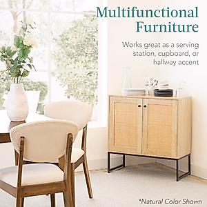 Best Choice Products 2-Door Rattan Storage Cabinet, Accent Furniture, Multifunctional Cupboard for Living Room, Hallway, Kitchen, Sideboard, Buffet Table w/Non-Scratch Foot Pads - White