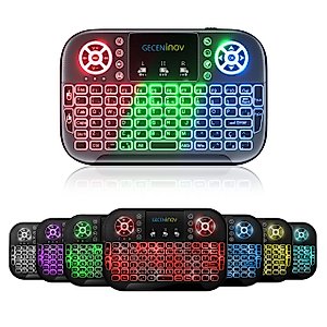 GECENinov Mini Wireless Touchpad Keyboard, Portable , 7 Colors RGB Backlit , 2.4G Rechargeable Remote Controller Mouse Combo, Compatible with PC, Laptops, Smart TVs, Gaming