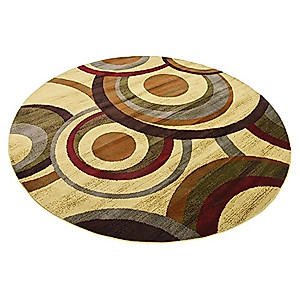 Unique Loom Barista Collection Modern, Abstract, Geometric, Circles, Bohemian, Rustic, Warm Colors Area Rug, 8 ft 0 x 8 ft 0 Round, Beige/Brown