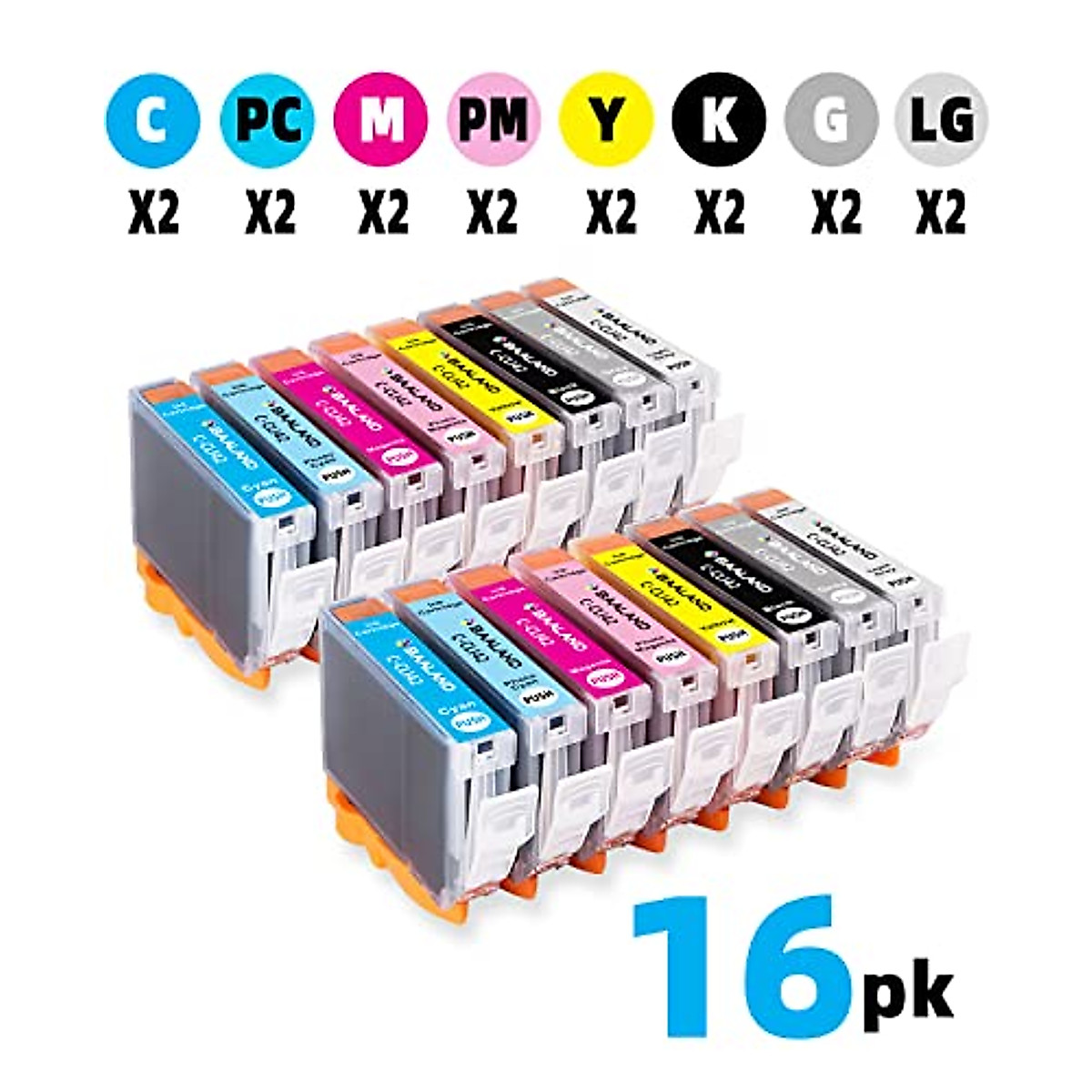 CLI42 CLI-42 Ink Cartridges Replacement for Canon Pixma Pro-100 Pro-100S Inkjet Printer (2BK, 2C 2M 2Y 2PC 2PM 2GY 2LGY 16-Pack)
