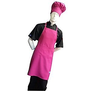 Chefskin Hot Pink Fuchsia Adult Chef Set (Apron+hat) Adjustable, Ultra Lite Fabric