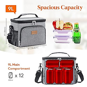 Lifewit Reusable Insulated Lunch Bag for Men, Lunch Box Women, Portable Cooler Freezable Soft Lunchbox Leakproof with Adjustable Shoulder Strap for Adult for Work Picnic or Travel, Grey 9L