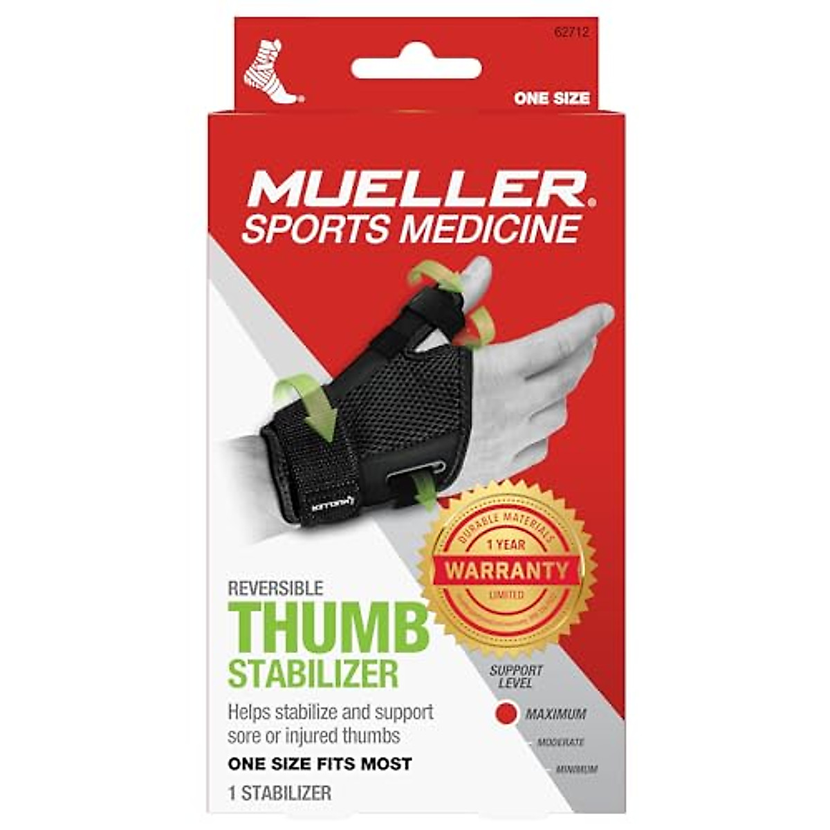 MUELLER Adjust-to-Fit Thumb Stabilizer - Unisex, Black, One Size Fits Most, Ideal for De Quervains Tenosynovitis Brace, Thumb Brace for Arthritis Pain and Support, Can be Worn on Both Hands, Black