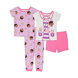 Disney Girls' Doc McStuffins 4-Piece Snug-Fit Cotton Pajamas Set, Doc's Uniform Lambie, 2T