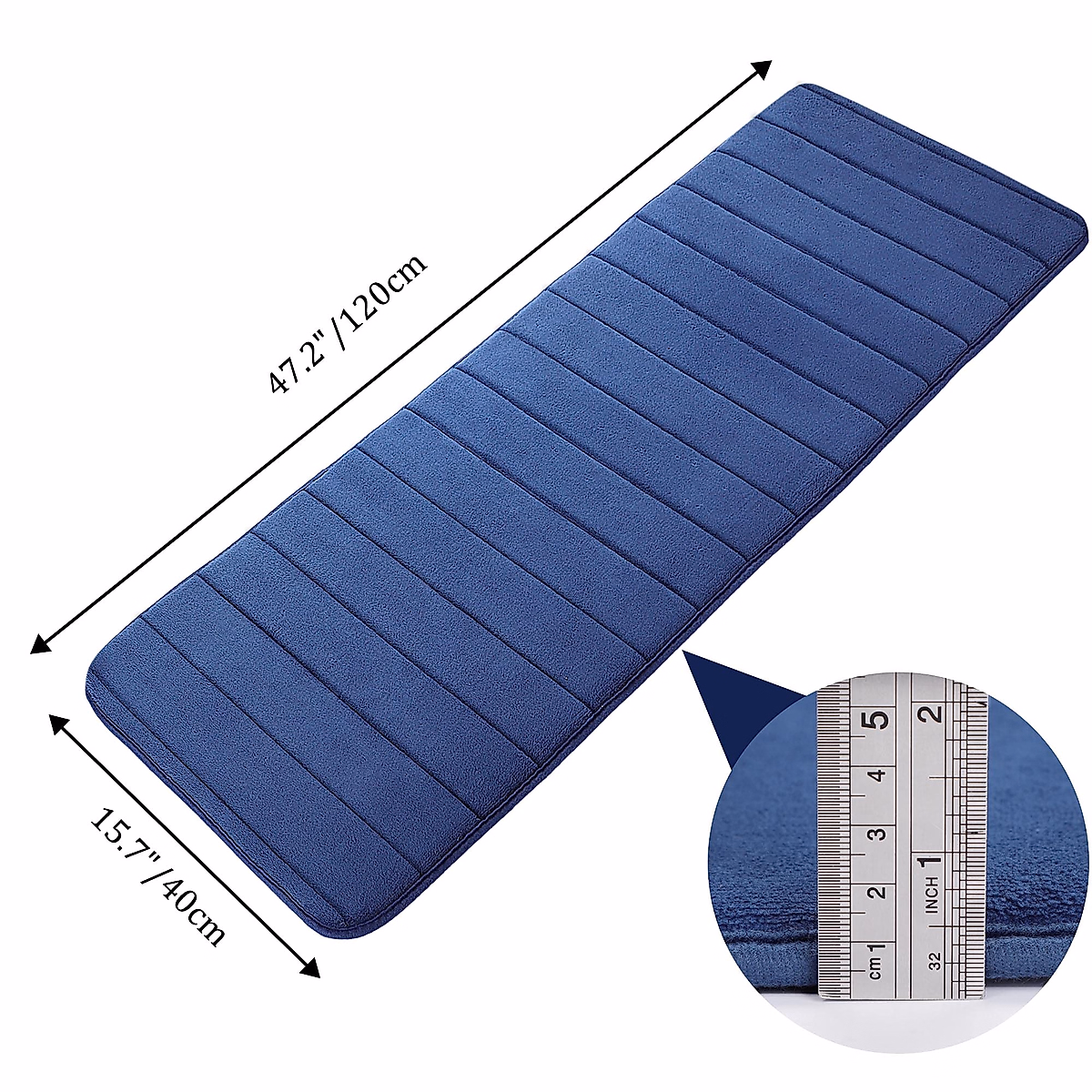 uxcell Memory Foam Bath Mat, Absorbent Runner Kitchen Rug, Soft and Comfortable Runner Floor Mat for Kitchen Bathroom Floors 16" x 47", Blue