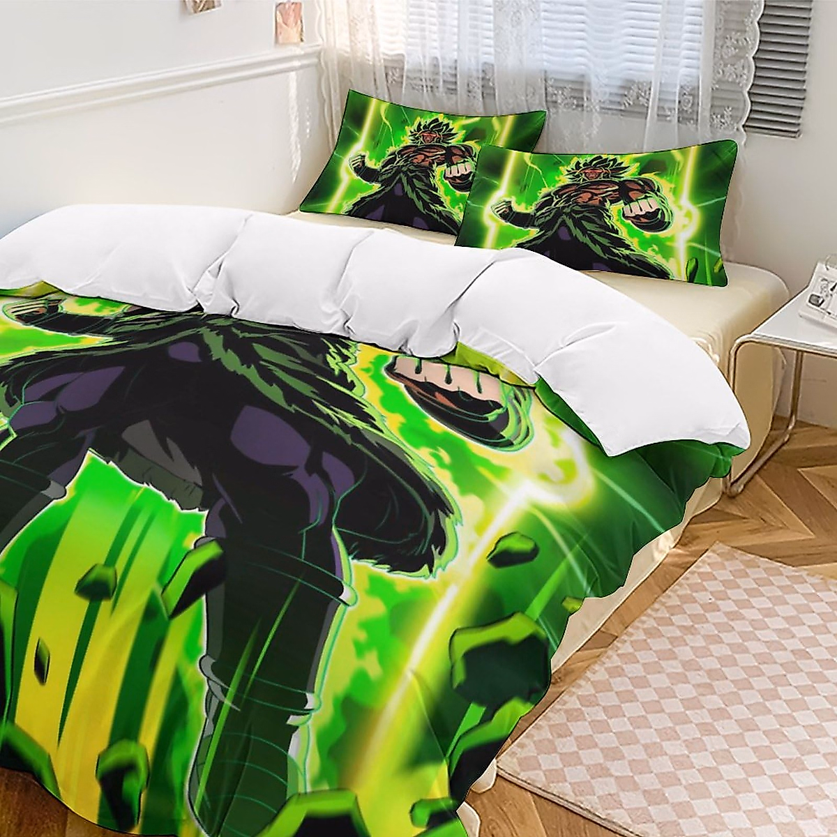 ggtg Saiyajin Broly 3-Piece Bedding Set Soft Microfiber Sheet & Pillowcase Sets Full Size Sheet Set 79"x90"