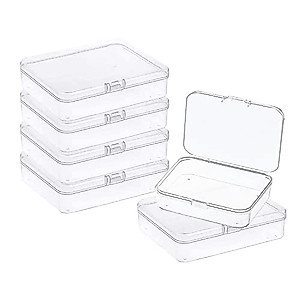 MFDSJ 6 Pcs Mini Plastic Storage Containers Box with Lid, 4.5x3.4 Inches Clear Rectangle Box for Collecting Small Items, Beads, Game Pieces, Business Cards, Crafts Accessories
