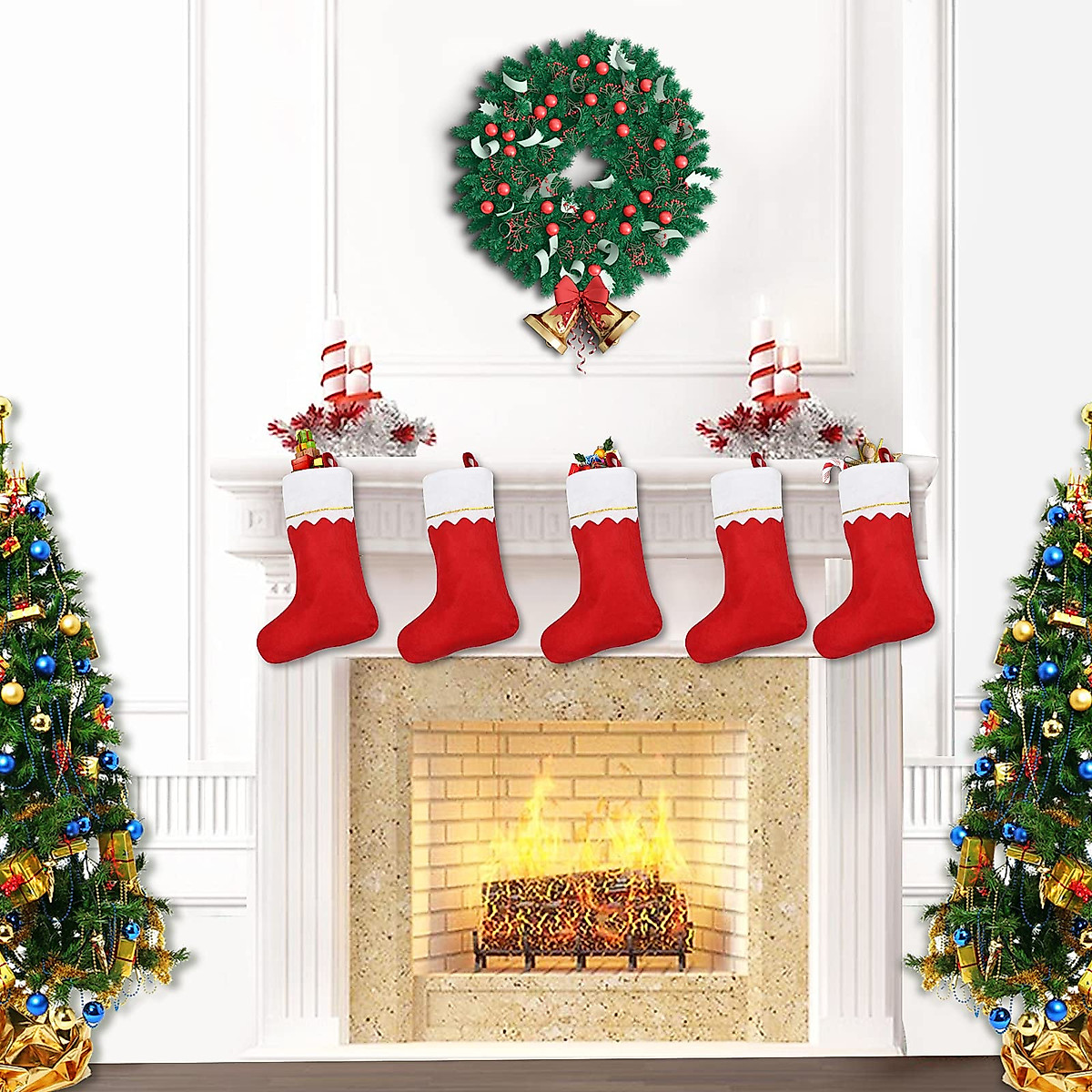 SdeNow Christmas Stockings Bulk 15" Red Felt Christmas Stockings set Xmas Red and White Christmas Stockings Christmas Decorations Party Ornament (12 Pack)