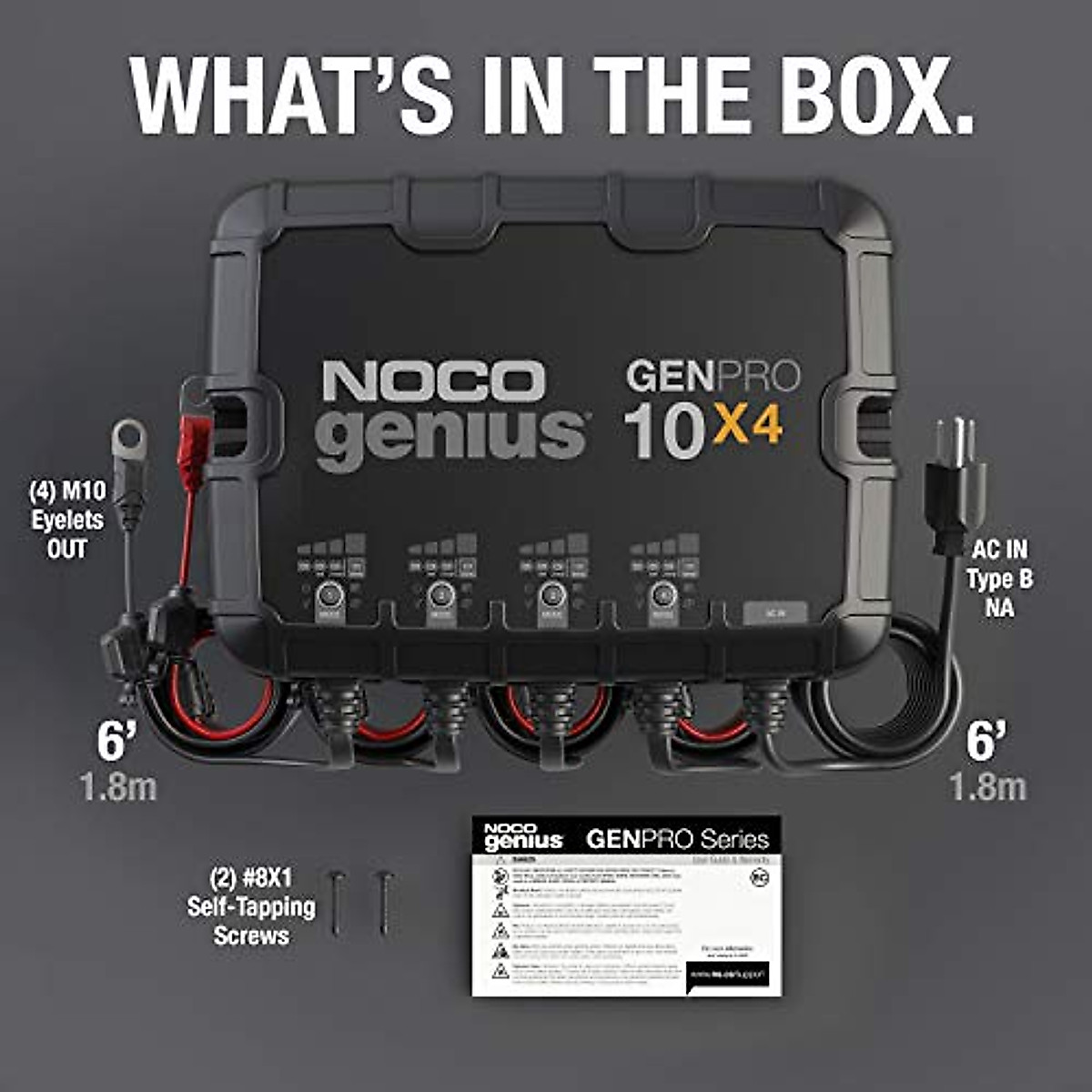 NOCO Genius GENPRO10X4, 4-Bank, 40A (10A/Bank) Smart Marine Battery Charger, 12V Waterproof Onboard Boat Charger, Battery Maintainer and Desulfator for AGM, Lithium (LiFePO4) and Deep-Cycle Batteries