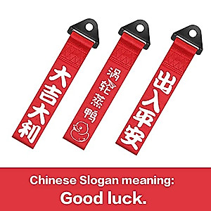 VAGURFO Car Racing Tow Straps,Car Modification JDM Sports Racing Tow Strap,Chinese Slogan Nylon Car Bumper Tow Strap Trailer Belt Hook Traction Rope,Car Decorative Trailer Belt (Red A)