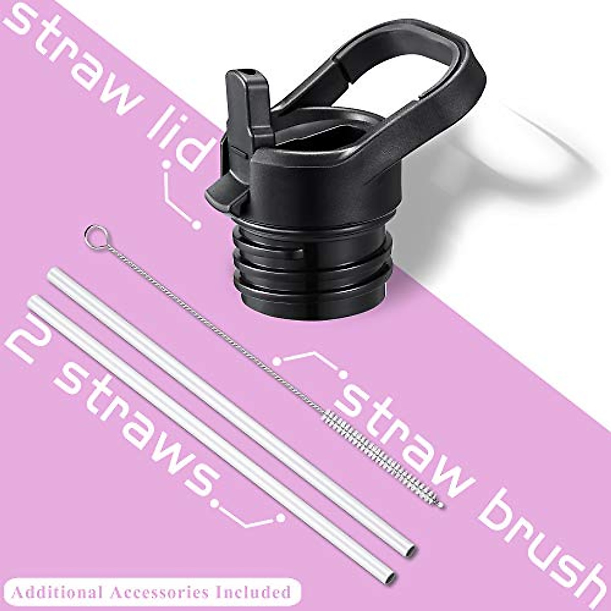 Vmini Water Bottle - Standard Mouth Stainless Steel & Vacuum Insulated Bottle, New Straw Lid with Wide Handle, Gradient Mint+Pink+Purple & 22 oz