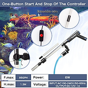 PearlSea Electric Aquarium Gravel Cleaner: 6 in 1 Electric Fish Tank Vacuum Gravel Cleaner for Automatic Water Changer Wash Sand Water Filter Water Circulation Remove Dirt Adjustable Water Flow