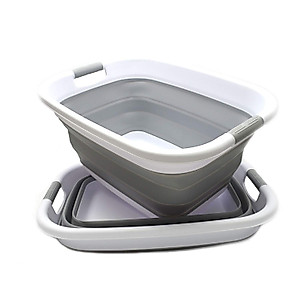 SAMMART Set of 2-31L (8.1 gallon) Collapsible Plastic Laundry Basket-Pop Up Storage Container-Portable Washing Tub - Space Saving Hamper/Basket, Water capacity: 23L (6 gallon) (2, Grey)