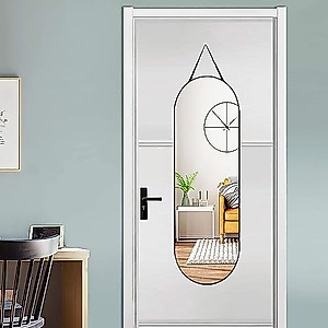 Ecentaur Full Length Mirror Wood Hanging Wall Over The Door Mirror Long Size Body Mirror for Bedroom Living Room