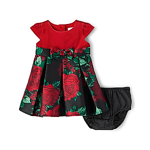 The Children's Place Baby Girls' Short Sleeve Fashion Dress, Classic Red Floral, 3-6 Months