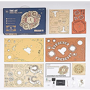 Hands Craft DIY 3D Model Craft Kit | Mechanical 3D Wooden Puzzle | Gear Adjustable Calendar | Quartz Movement | Time Art - Zodiac Wall Clock (LC601)
