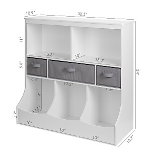 UTEX Toy Storage Organizer with Bookcase, Kids Bin Storage Unit with 8 Compartments and 3 Baskets, Toys Box, Multi Shelf Cubby for Books, Toys,White