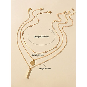 GORGLITTER Women's 3 Piece Round and Bar Pendant Layered Necklace Dainty Chain Choker Necklaces Yellow Gold One Size