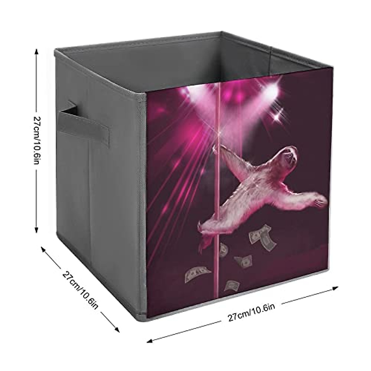 Pole Dancing Sloth PU Leather Collapsible Storage Bins Canvas Cube Organizer Basket with Handles