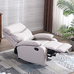 hzlagm Manual Recliner Chairs for Adults, Small Recliners for Small Spaces, PU Leather Recliner Chair, Single Sofa Living Room Chair for RV, Beige