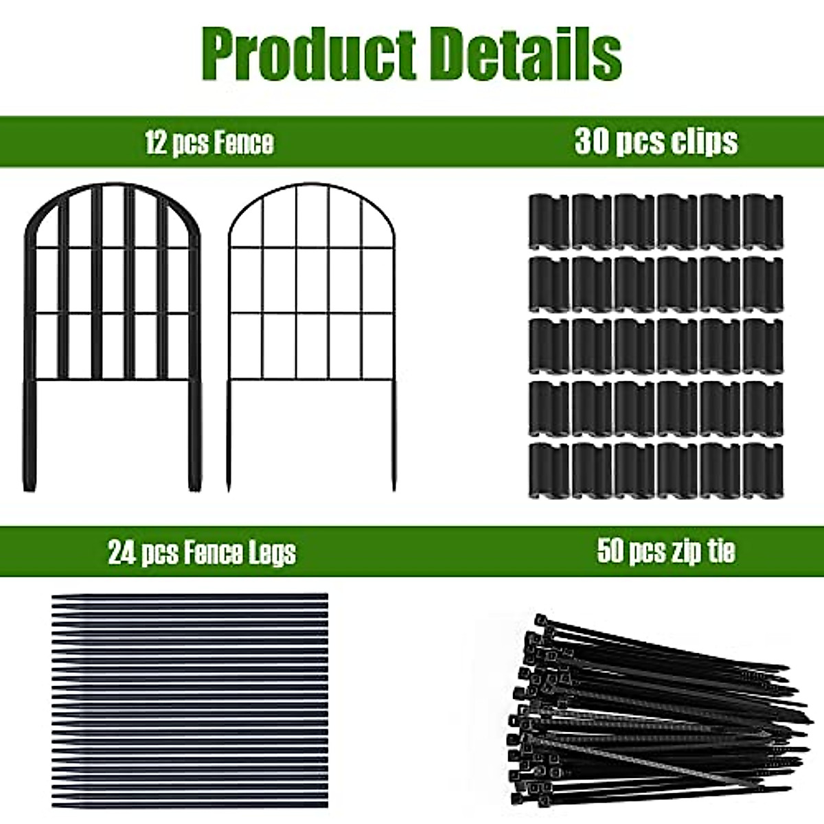 Ticanros 12 Pack Decorative Garden Fence Panels No Dig Fencing, Total 24in (H) x 13ft (L), Rustproof Metal Wire Garden Fence Border, Small Animal Barrier Fence for Dog