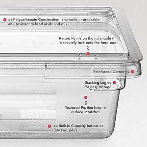CURTA 4 Pack Food Storage Box with Lid, Clear NSF Polycarbonate Food Storage Box, 3.5 Gallon,Stackable Commercial Storage Containers for Kitchen Restaurant (18" x 12" x 6")