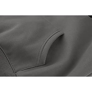 Lauweion Women Solid Basic Fleece Letter Loose Hoodie Sweatshirt Long Sleeve Kangaroo Pocket Drop Shoulder Pullovers Top Dark Grey