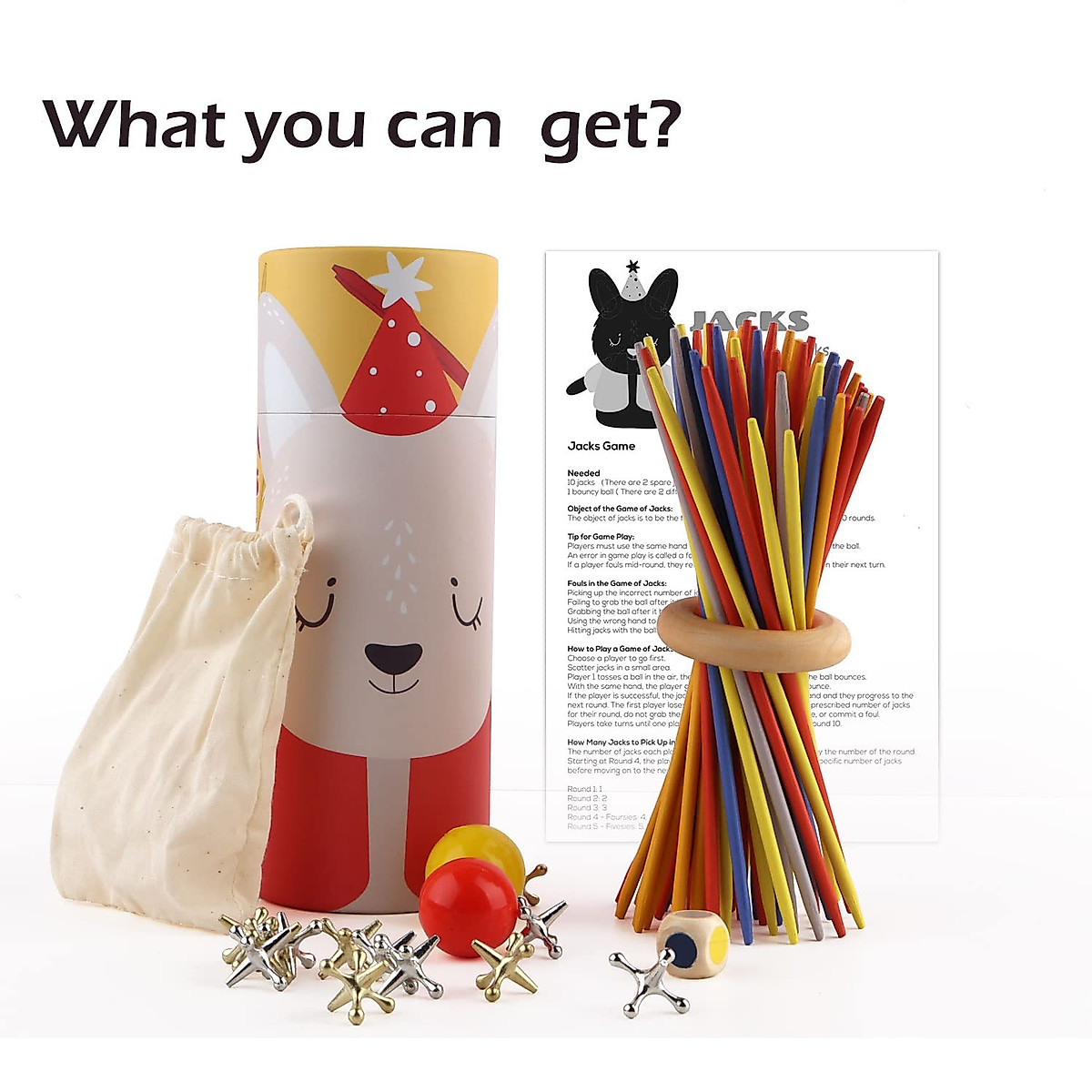 ATOSHP Jacks Game and Pick Up Sticks, 12 Metal Jax and 60Pcs Wooden Sticks with Storage Box