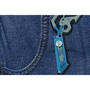 Tacray Titanium EDC Utility Knife with a bottle opener and in the tail, Pocket Knife Box Cutter with Retractable and Replaceable Blade, Mini Knife for Multiple Cutting Tasks（Blue)