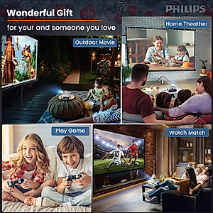 PHILIPS Android TV Projector with Apps and 5G WiFi Bluetooth - Smart Projector Built-in Netflix, YouTube, Outdoor Movie Projector 4D 4P Keystone, Zoom, Compatible w/ iOS/Android/Xbox/PS4/TV Stick/HDMI