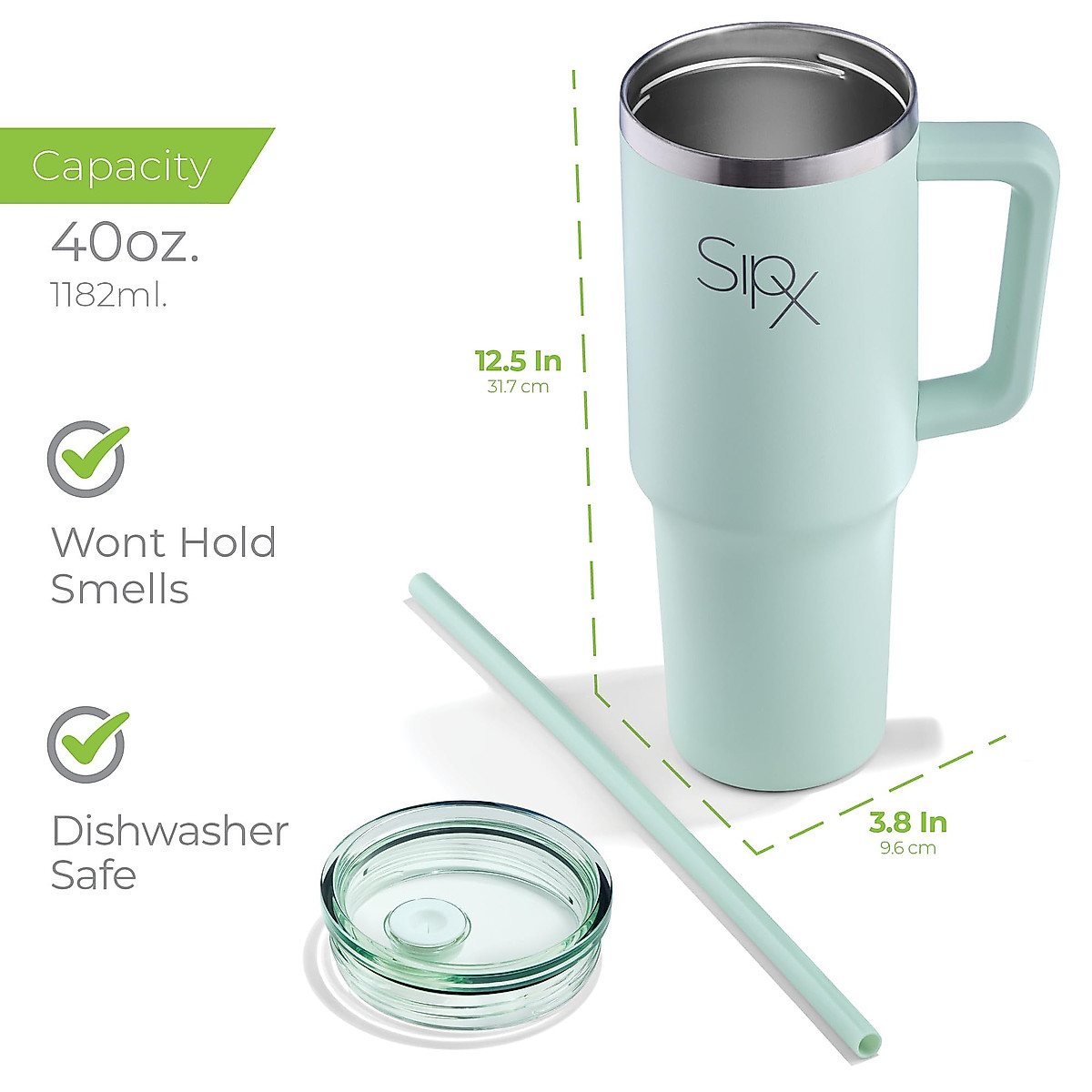 SIPX™ Insulated Tumbler With Lid And Straw, 40oz. Tumbler With Handle Keeps Cold 12 Hours, Water Bottle Thermos With Lid, BPA-Free Reusable Insulated Coffee Tumblers, Travel Mug Great For Beach Party