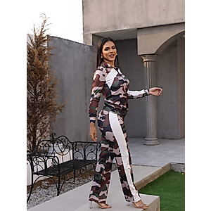 Adogirl Womens Two Piece Outfits Zipper Up Pattern Print Long Sleeve Jogging Weat Suits Matching Jogger Long Pants Set
