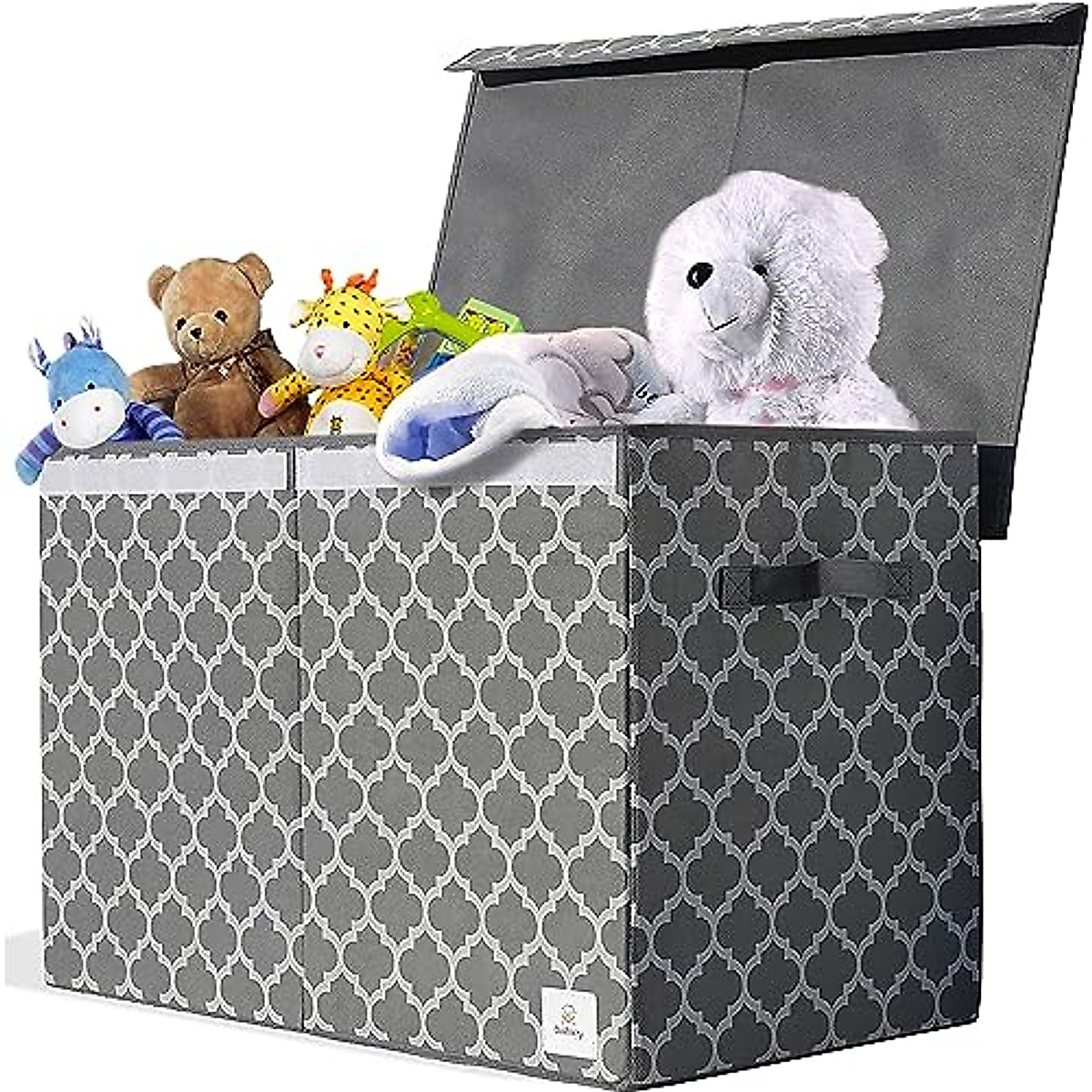 DaWikity Kids Toy Chest - Collapsible Toy Bin for Nursery, Bedroom, Living Room & Playroom Organization and Storage - Toy Box with Lid, Hook-and-Loop Fastener, Spacious Compartment - 25x16x13, Grey