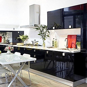 Oxdigi Black Contact Paper Decorative 24 x 196 inches for Cabinets Countertops Kitchen Glossy Glitter Self Adhesive Film Peel and Stick Waterproof Removable Wallpaper