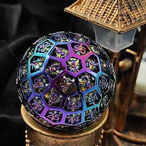 DND Dice Set D100 Polyhedral Metal Hollow RPG Dungeons and Dragons Pathfinder MTG D&D Board Game Dice Accessories and Digital Teaching with Black Leather Bag-Colorful