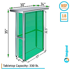 14 in. x 30 in. Open Base Stainless Steel Work Table | Residential & Commercial | Food Prep | Heavy Duty Utility Work Station | NSF