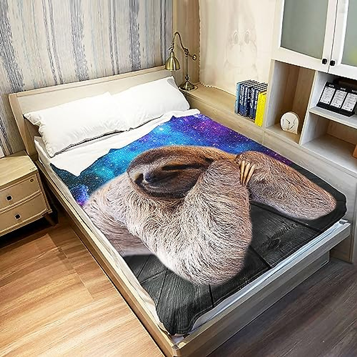 HommomH 60"x80" Blanket Soft Fluffy Flannel Fleece Throw Blue Nebula Sloth