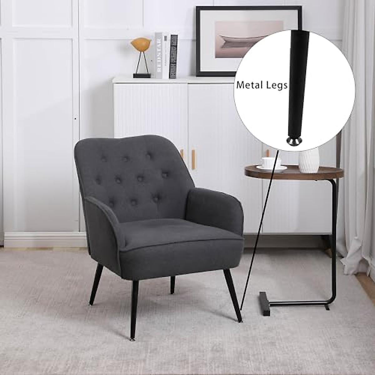 RIDFY Modern Mid Century Chair,Velvet Sherpa Armchair,Accent Chair with Metal Legs,Upholstered Single Sofa Side Chair for Living Room,Bedroom,Office,Teens,Women,Girls,Easy Assembly (Dark Gray)