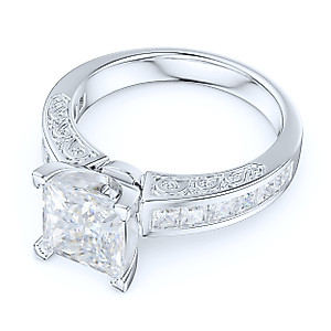 PRSTANI Sterling Silver 1.5ct Classic Filigree Pattern Simulated Princess Cut Diamond Promise Engagement Ring (6.5)