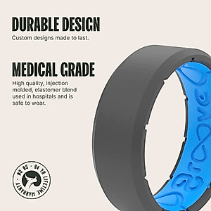 Groove Life Edge Deep Stone/Blue Silicone Ring - Breathable Rubber Wedding Rings for Men, Lifetime Coverage, Unique Design, Comfort Fit Ring - Size 11
