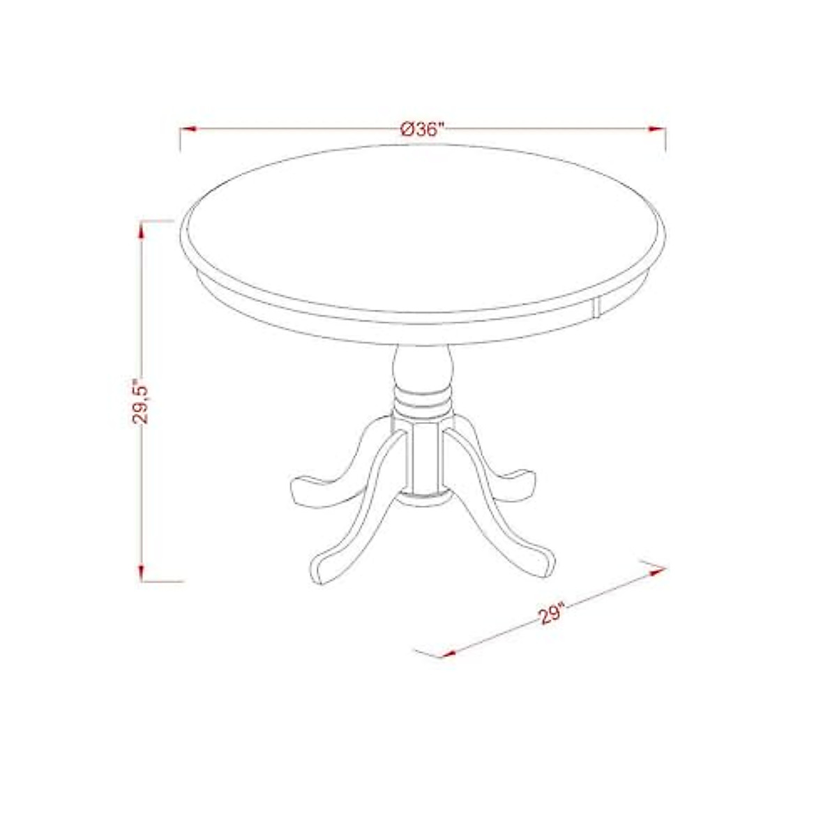 East West Furniture AST-BLK-TP Antique Modern Kitchen Table - a Round Dining Table Top with Pedestal Base, 36x36 Inch, Multi-Color
