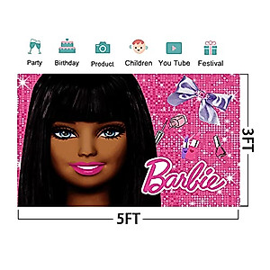 QQKCFOTO Black Barbie Backdrop for Photography, Birthday Party Decorations for Girl ,Barbie Birthday Banner Party Decoration Supplies for Cake Table Decoration, 5x3ft