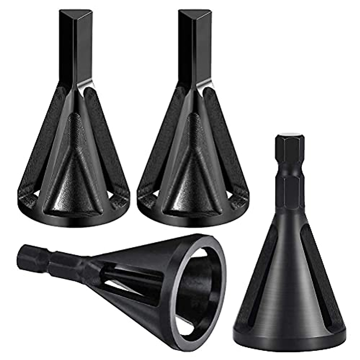 Odowalker 4 Pcs HSS Deburring External Chamfer Tool,CR12MOV Steel Hex &Triangle Shank Burr Remover for Drill Bit Fits for Bolts 4mm-19mm