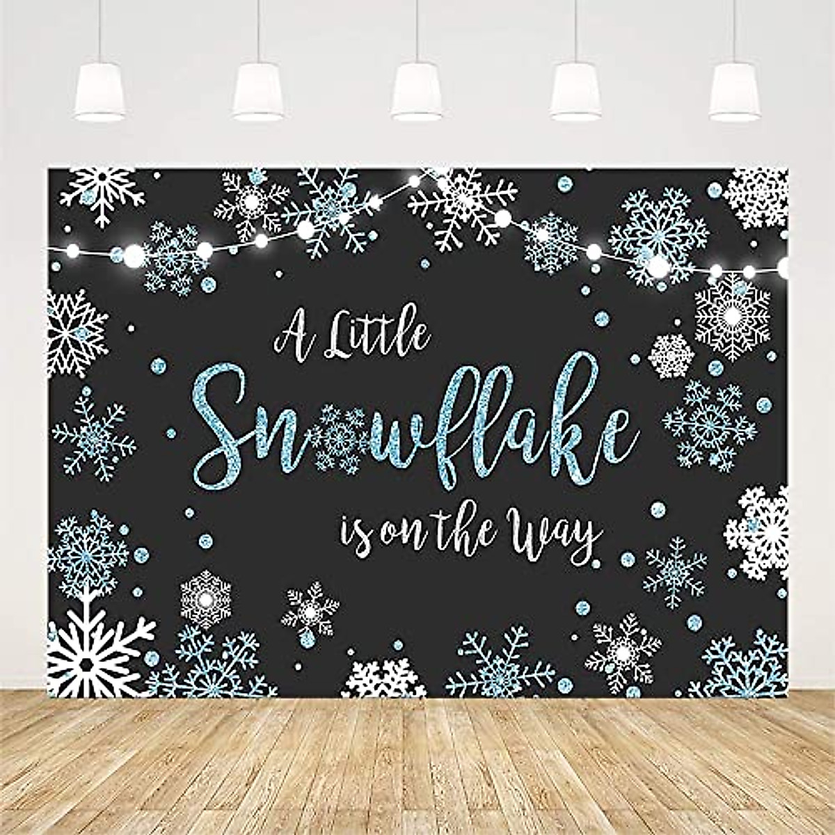 AIBIIN 7x5ft Snowflake Baby Shower Backdrop Winter Blue and Silver Snowflake Baby Shower Party Decorations Wonderland Snow Diamond Glitter Christmas Xmas Banner Photography Background Photo Props