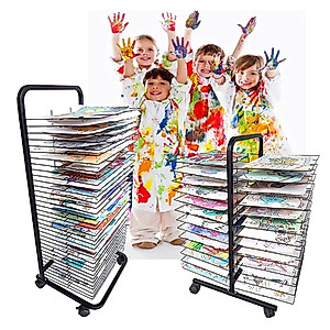 JIAHESHYP Art Metal Print Rack, Drying Display, Storage Stand for Artworks, Posters, Prints, Great Assistant for Shows & Galleries, Easy Moving with Rolling Casters,Size : 44x42x106cm