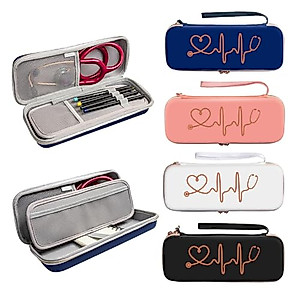 OTDOGUO Stethoscope Storage Box EVA Portable Travel Carrying Case with Mesh Bag, Hard Drive,Pen,Medical Organizer Blue