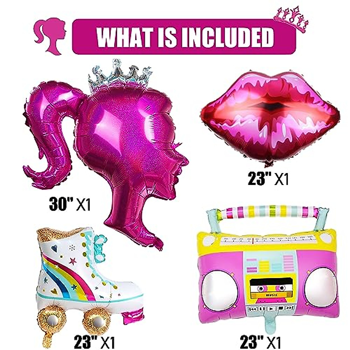 8Pcs Hot Pink Princess Foil Number Balloon Silver Balloons Girl Head Balloons Photo Prop For Barbie Theme Party Decorations Box Photo Booth Backdrop Pink Little Girl Makeup Birthday Supply (Number 7)